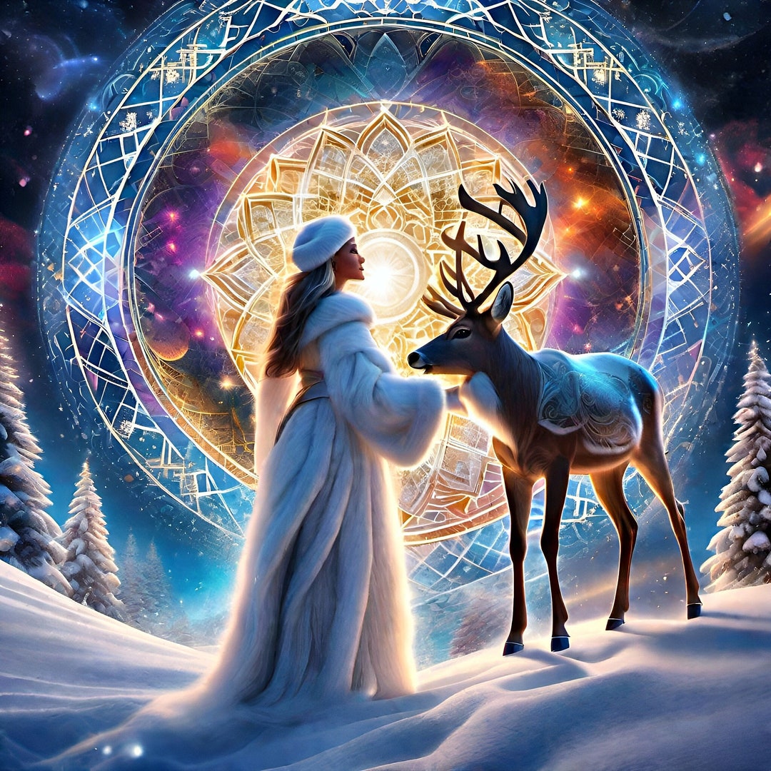 Cosmic Female Santa Spiritual Art With Reindeer Bundle - Etsy