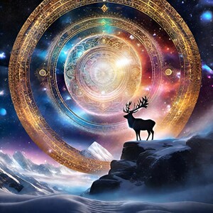 Cosmic Female Santa Spiritual Art With Reindeer Bundle - Etsy