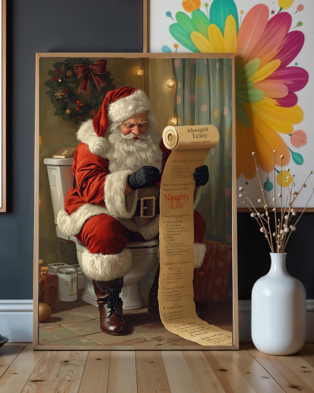 Santa Bathroom Wall Art, Funny Christmas Decor, Santa Naughty List ...