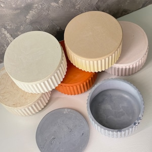 Ribbed Storage Jar With Lid Bathroom Organizer Candle Vessel Round ...