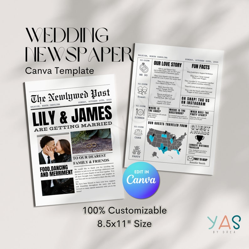 Wedding Newspaper, Editable Wedding Newspaper Program, Printable ...
