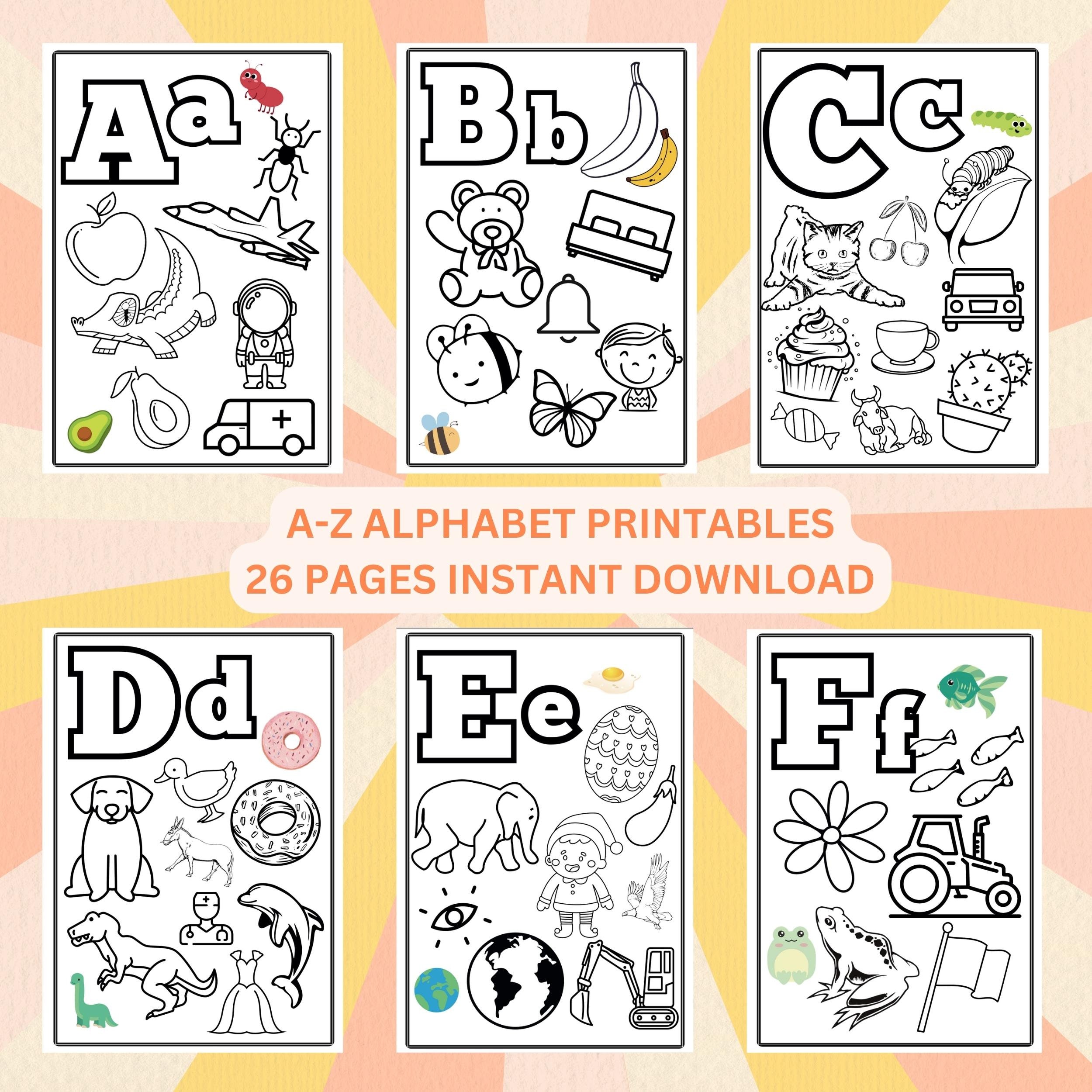 Printable Colouring Sheets for Kids, A-Z Alphabet, Instant Download, 26 ...