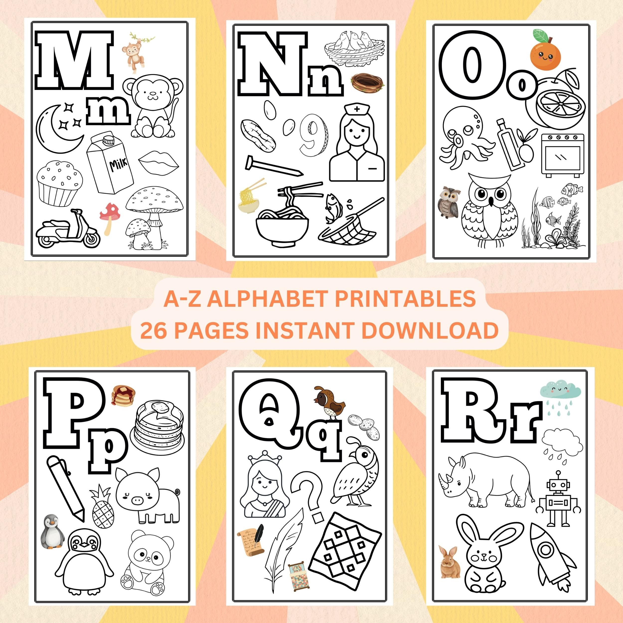 Printable Colouring Sheets for Kids, A-Z Alphabet, Instant Download, 26 ...