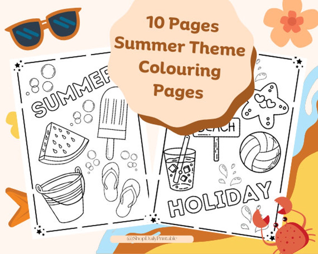 Summer Theme Coloring Pages for Kids | 10 Pages of Summer Theme ...