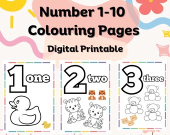10 Printable Numbers Colouring Pages - Etsy