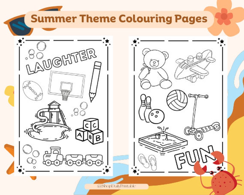 Summer Theme Coloring Pages for Kids | 10 Pages of Summer Theme ...