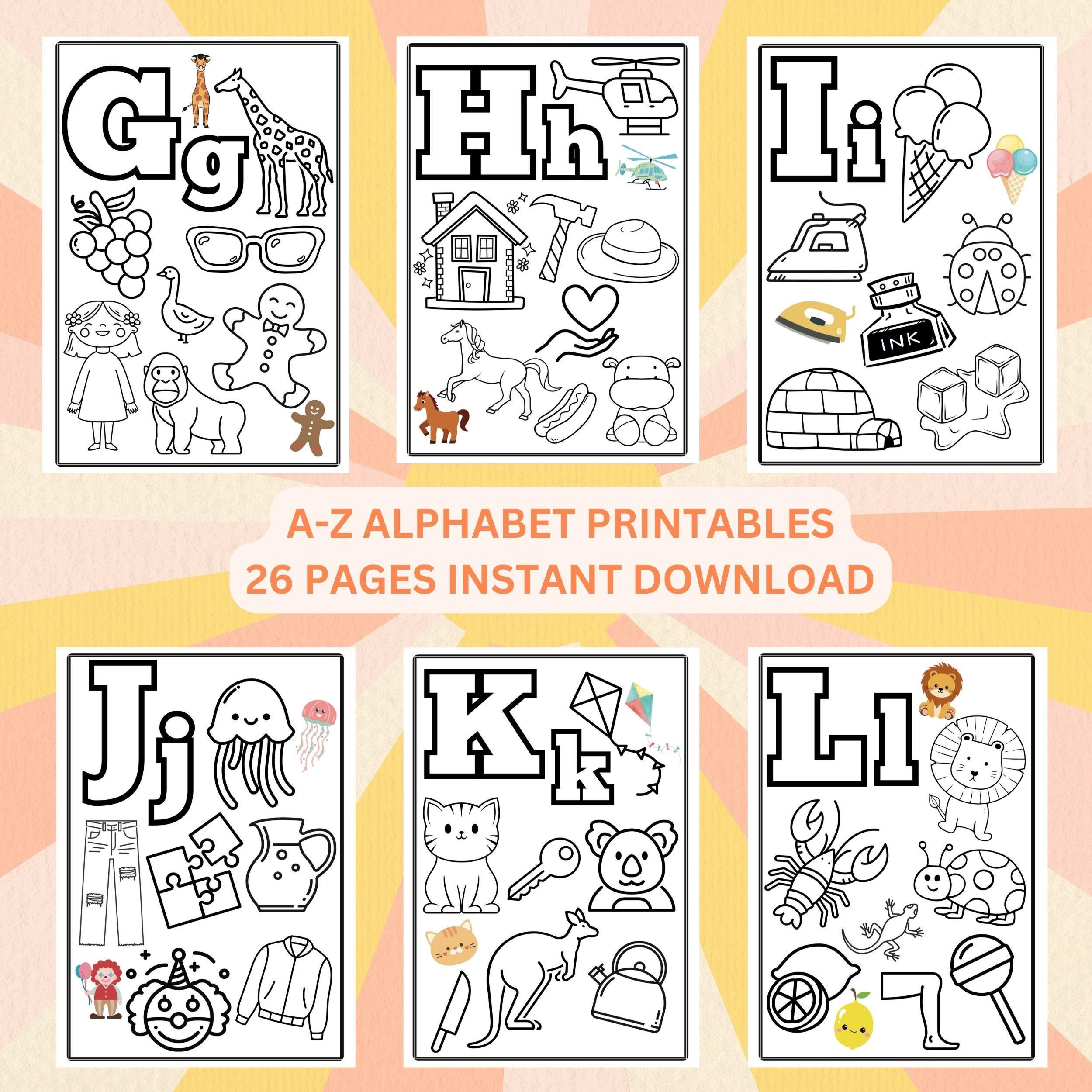 Printable Colouring Sheets for Kids, A-Z Alphabet, Instant Download, 26 ...