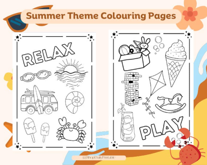 Summer Theme Coloring Pages for Kids | 10 Pages of Summer Theme ...