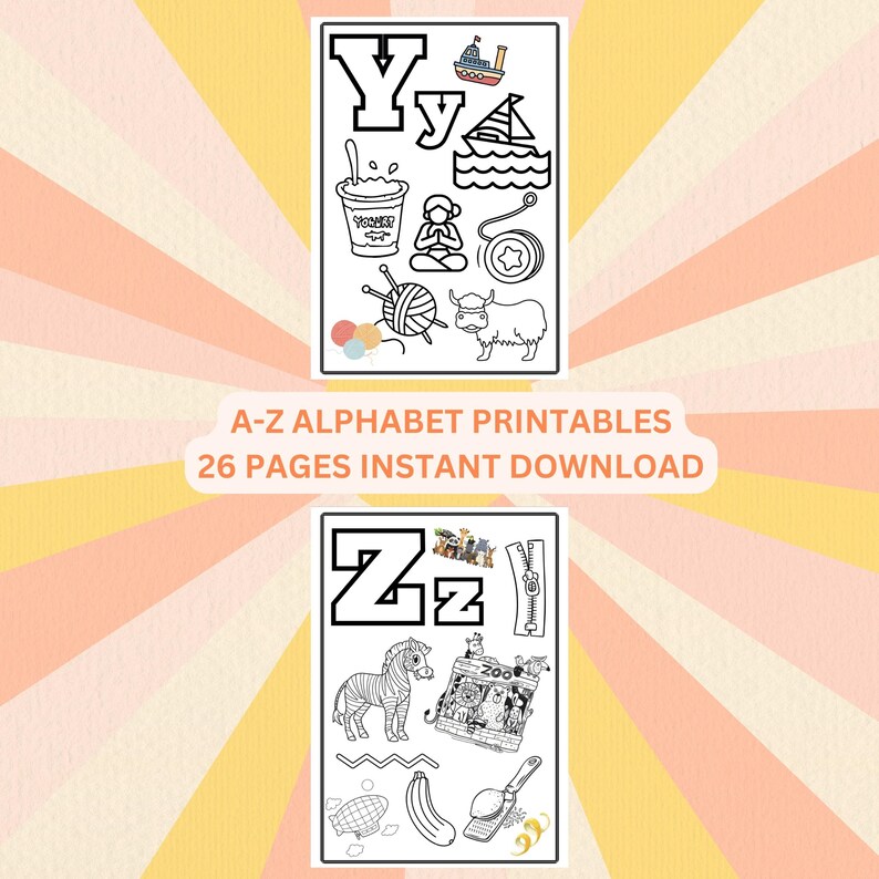 Printable Colouring Sheets for Kids, A-Z Alphabet, Instant Download, 26 ...