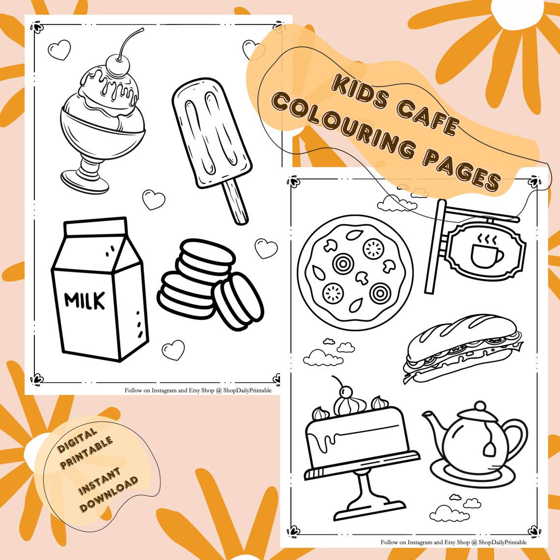 Little Kids Cafe Coloring Pages, Coloring for Cafe, Coffee Shops, Kids ...