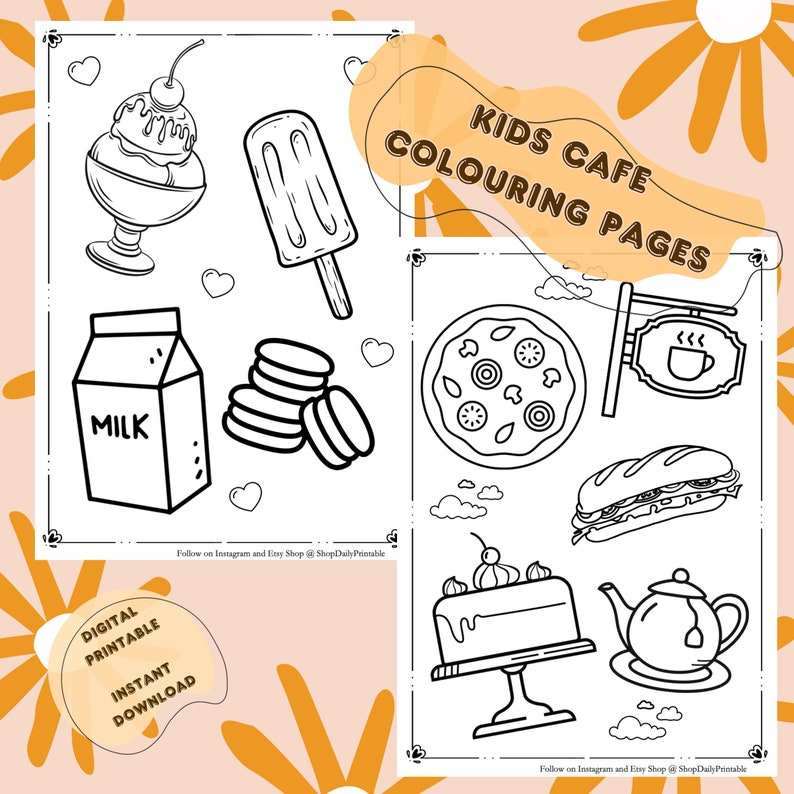 Little Kids Cafe Coloring Pages, Coloring for Cafe, Coffee Shops, Kids ...