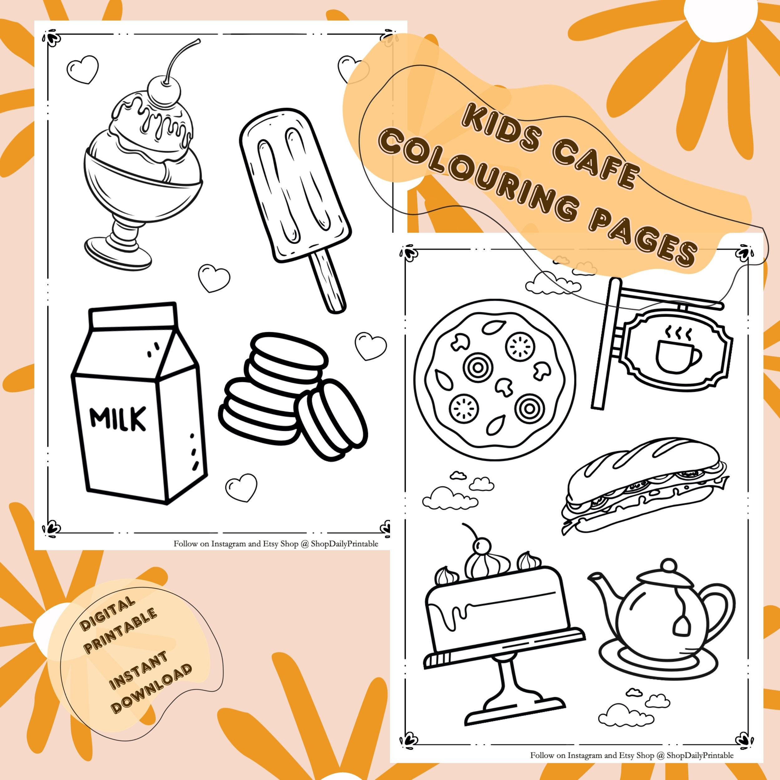 Little Kids Cafe Coloring Pages, Coloring for Cafe, Coffee Shops, Kids ...