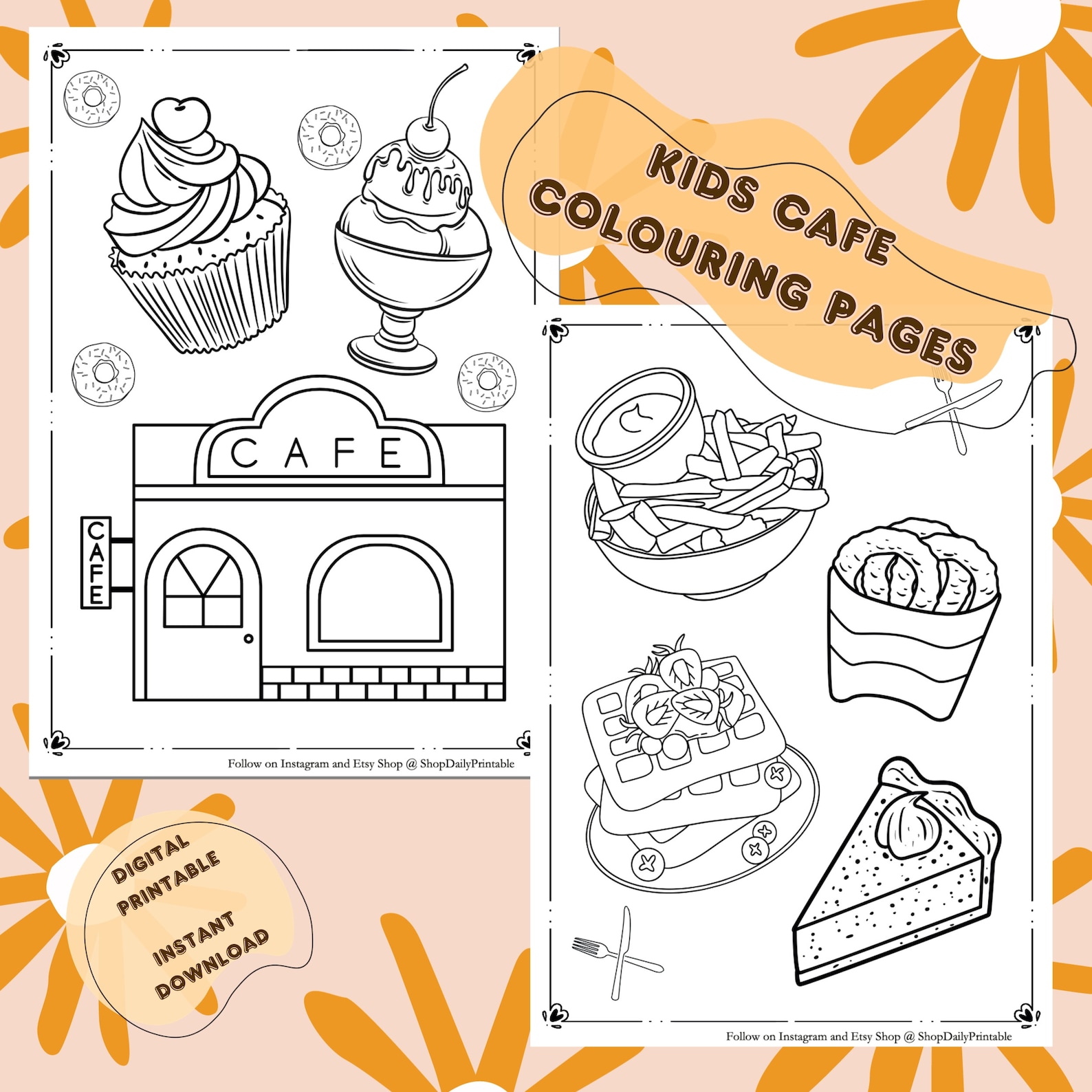 Little Kids Cafe Coloring Pages, Coloring for Cafe, Coffee Shops, Kids ...