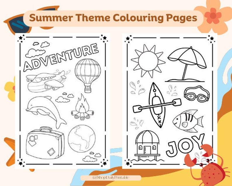 Summer Theme Coloring Pages for Kids | 10 Pages of Summer Theme ...