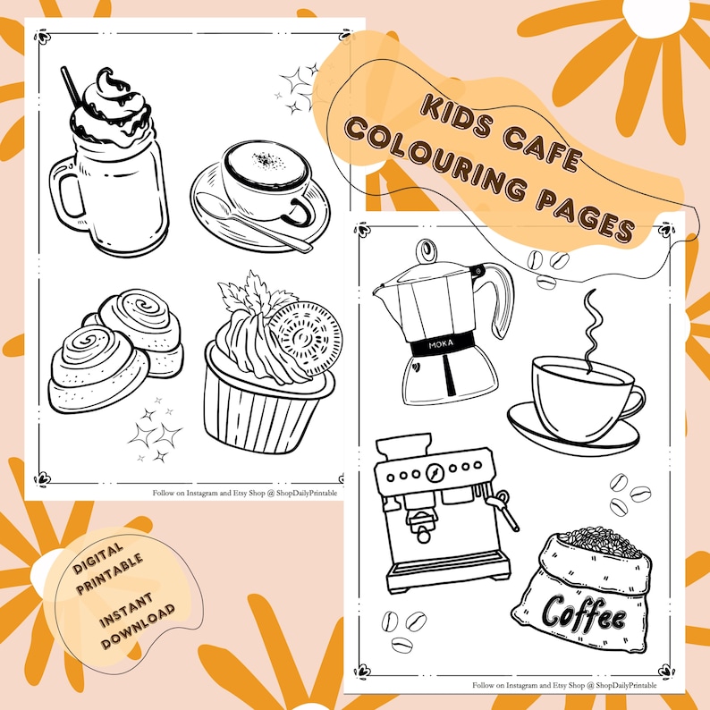 Little Kids Cafe Coloring Pages, Coloring for Cafe, Coffee Shops, Kids ...