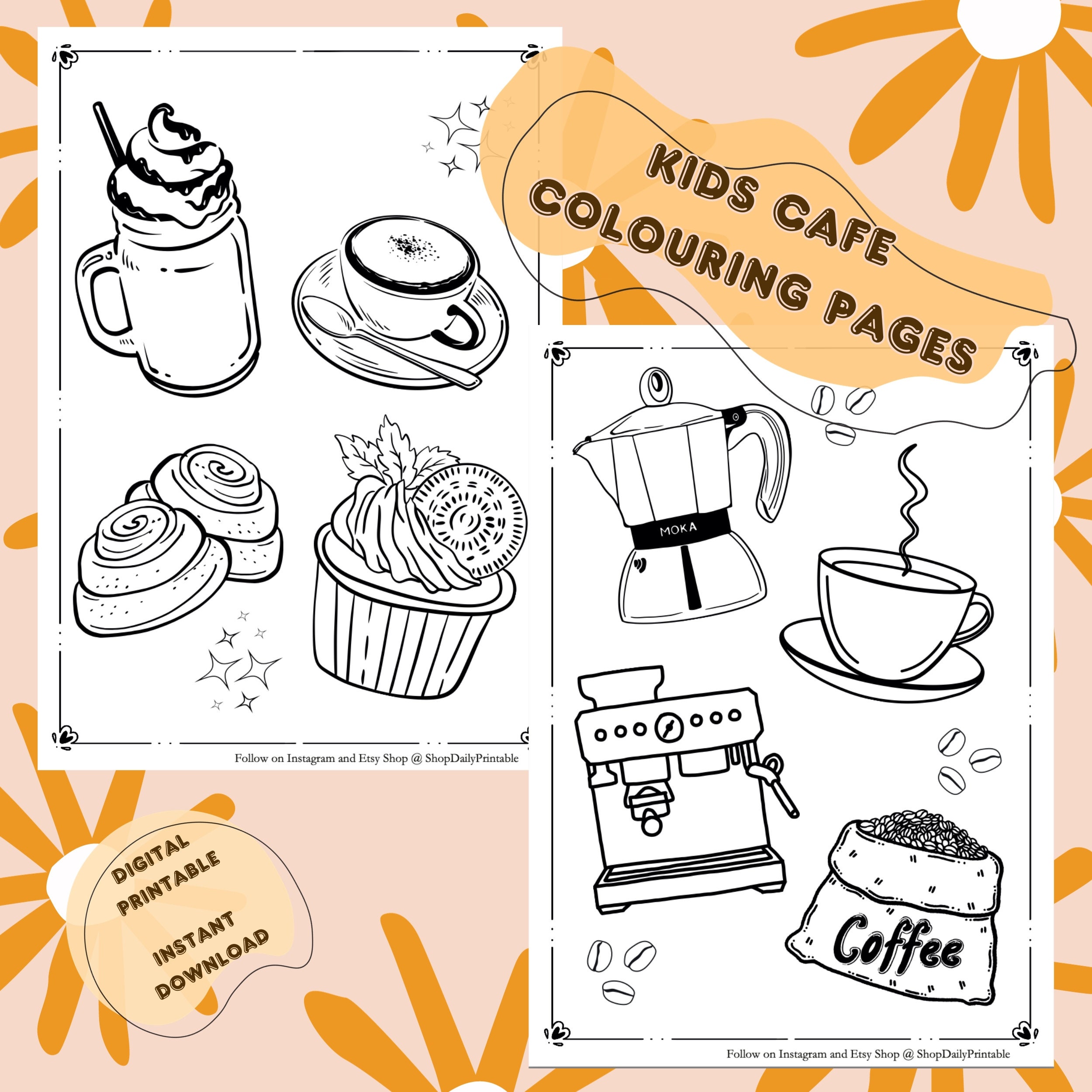 Little Kids Cafe Coloring Pages, Coloring for Cafe, Coffee Shops, Kids ...
