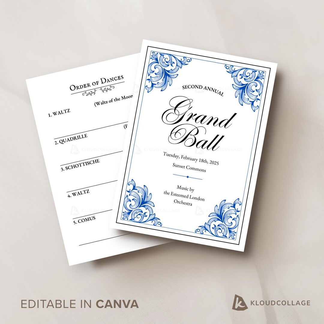 Ball Dance Card Template, Vintage Masquerade Ball Dance Card, Classic ...