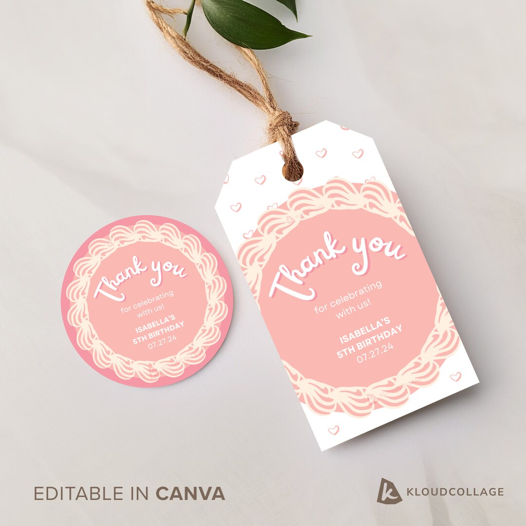 Vintage Cake Birthday Favor Tag Template, Thank You Circle Sticker ...