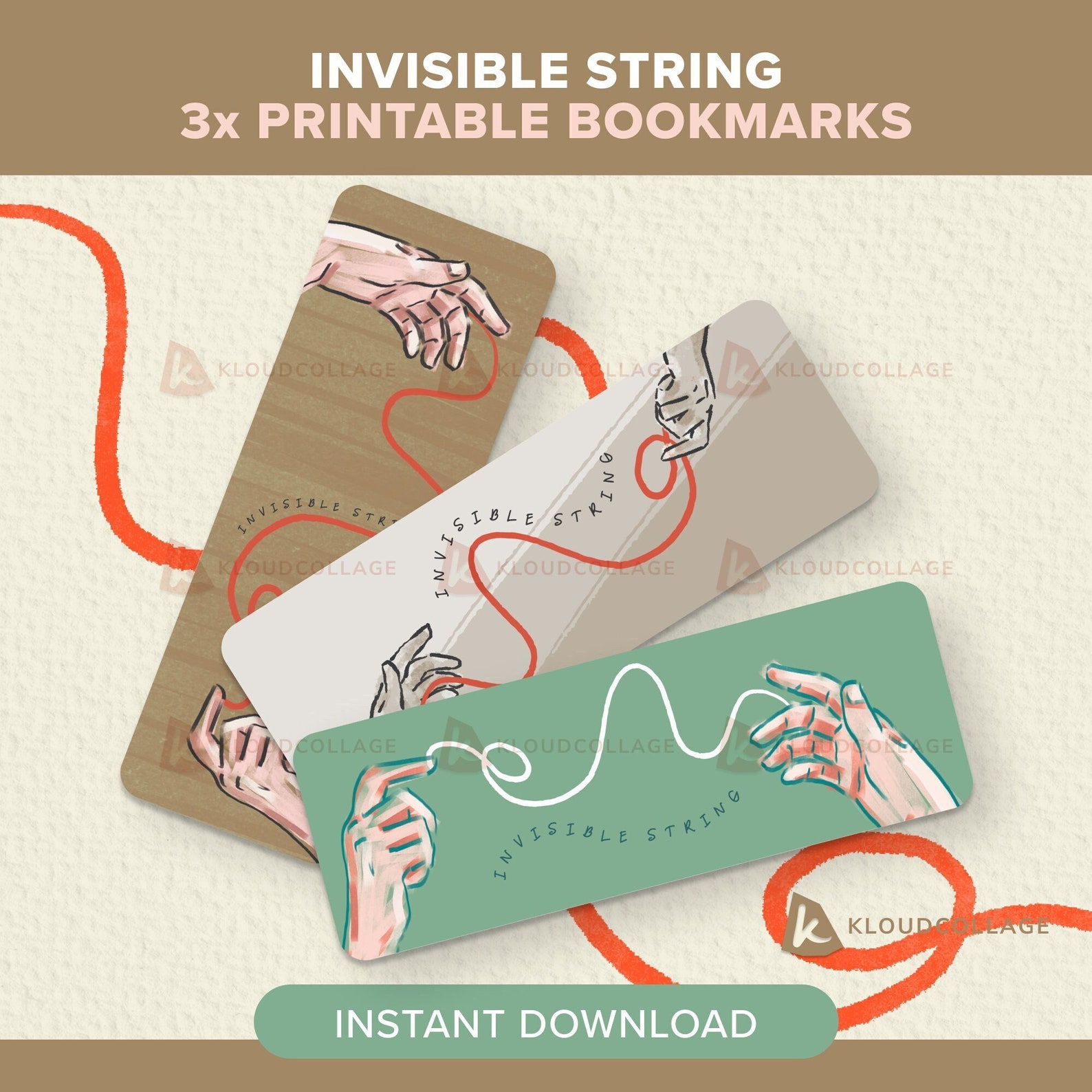 Invisible String Bookmark Set, Printable JPG Files, Aesthetic Unique ...