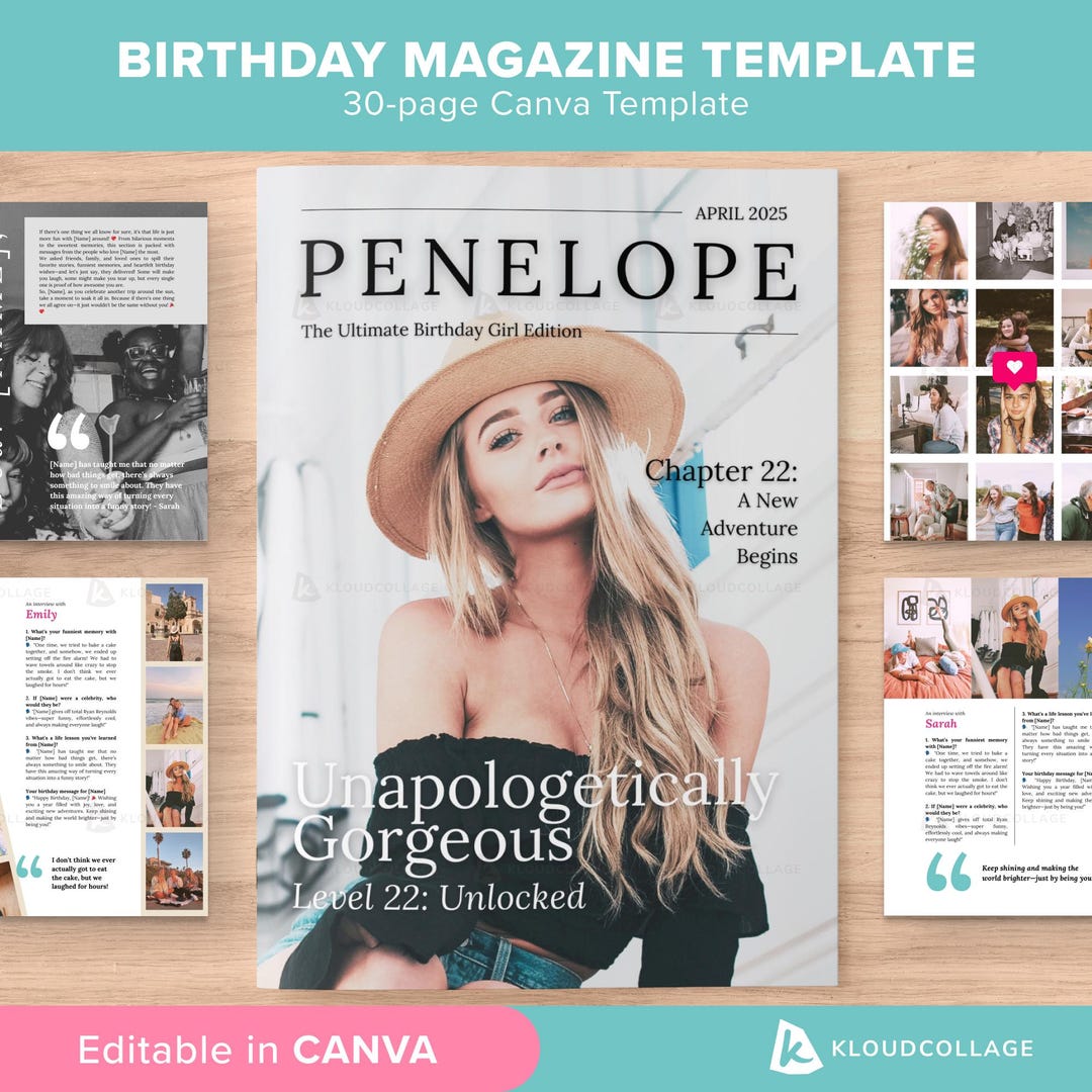 Custom Magazine Template, Personalized Birthday Girl Magazine for ...