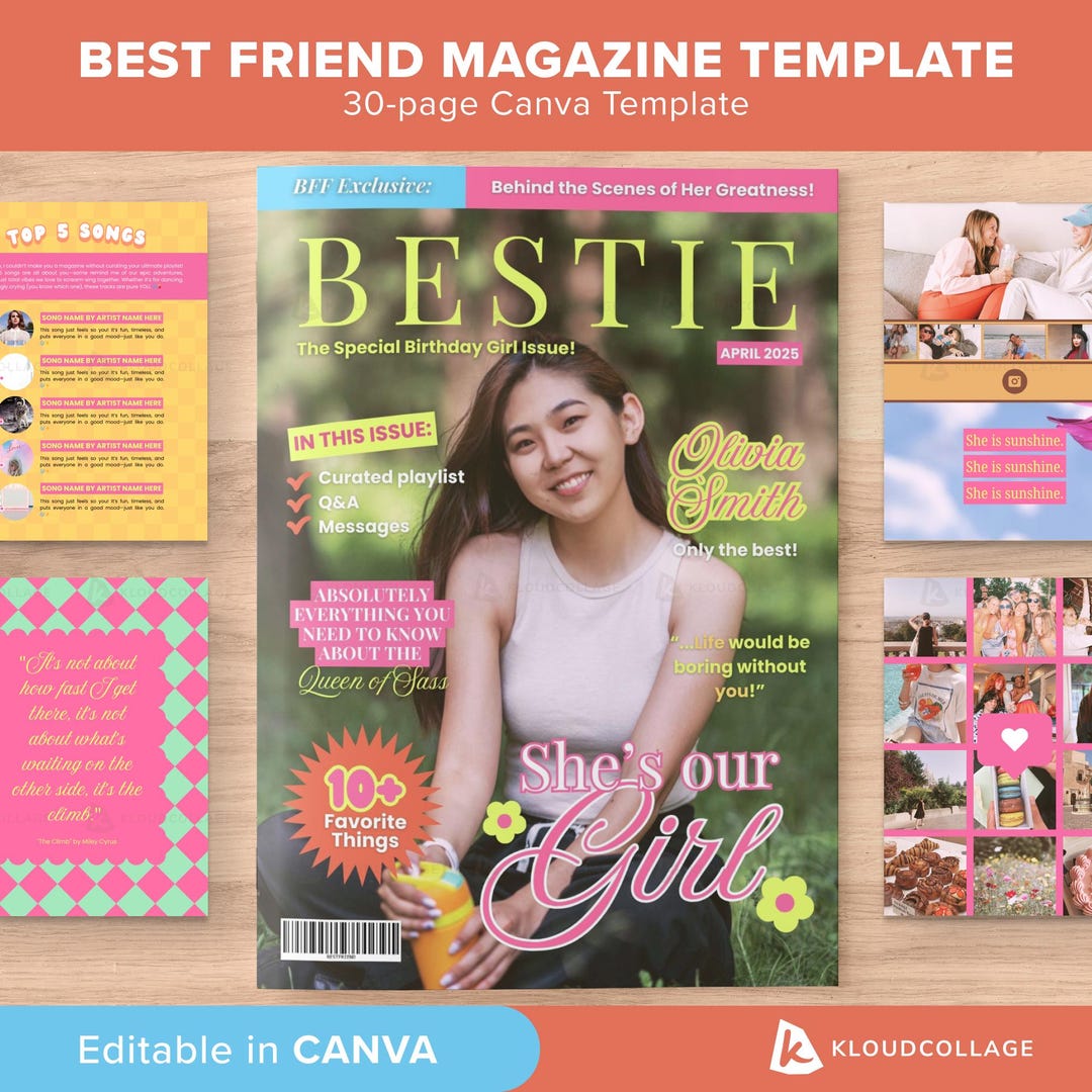 Best Friend Magazine Template, Personalized Birthday Girl Magazine for ...