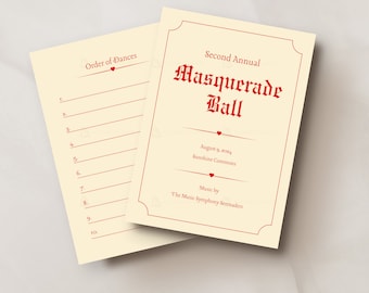 Ball Dance Card Template, Vintage Masquerade Ball Dance Card, Classic ...