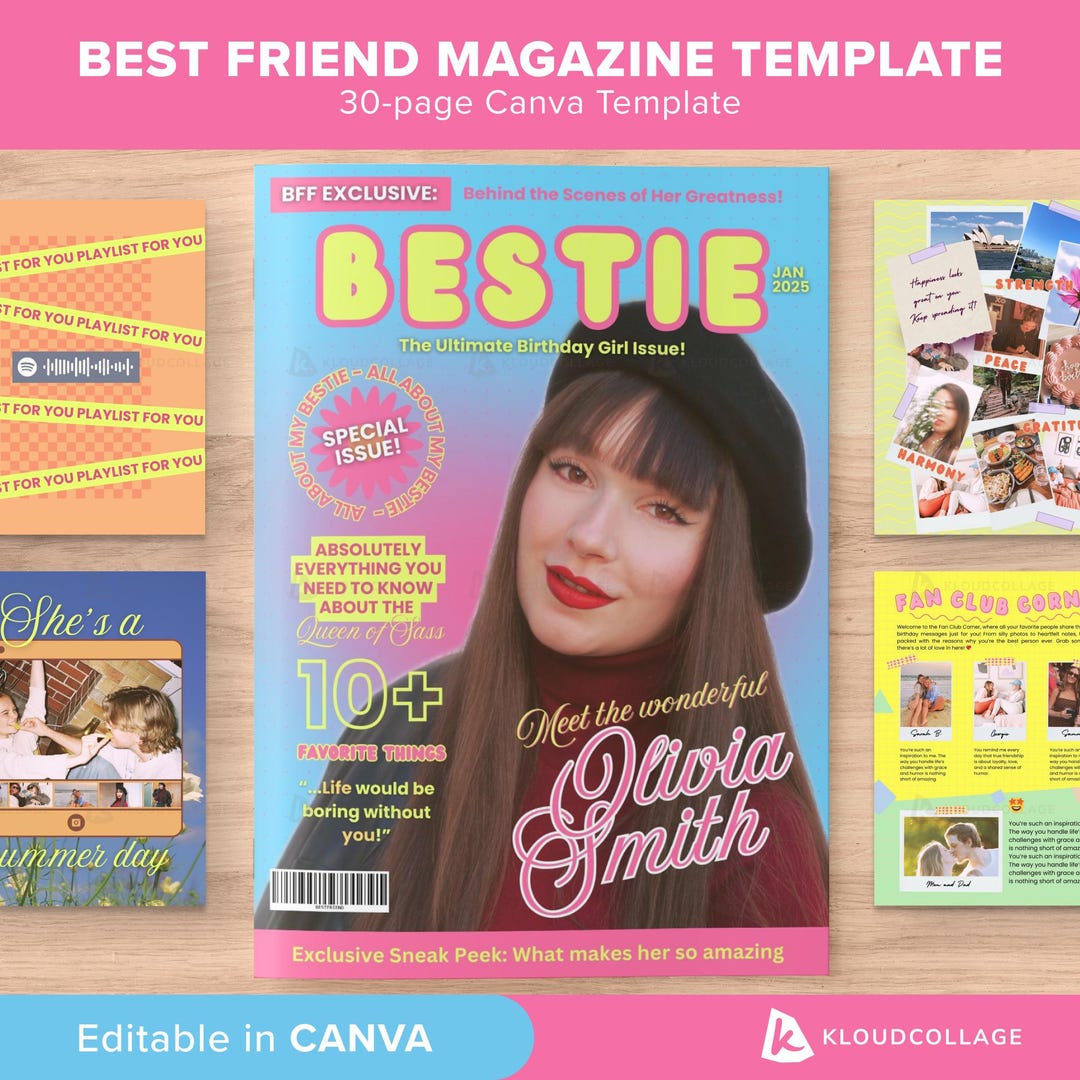 Best Friend Magazine Template, Personalized Birthday Girl Magazine for ...