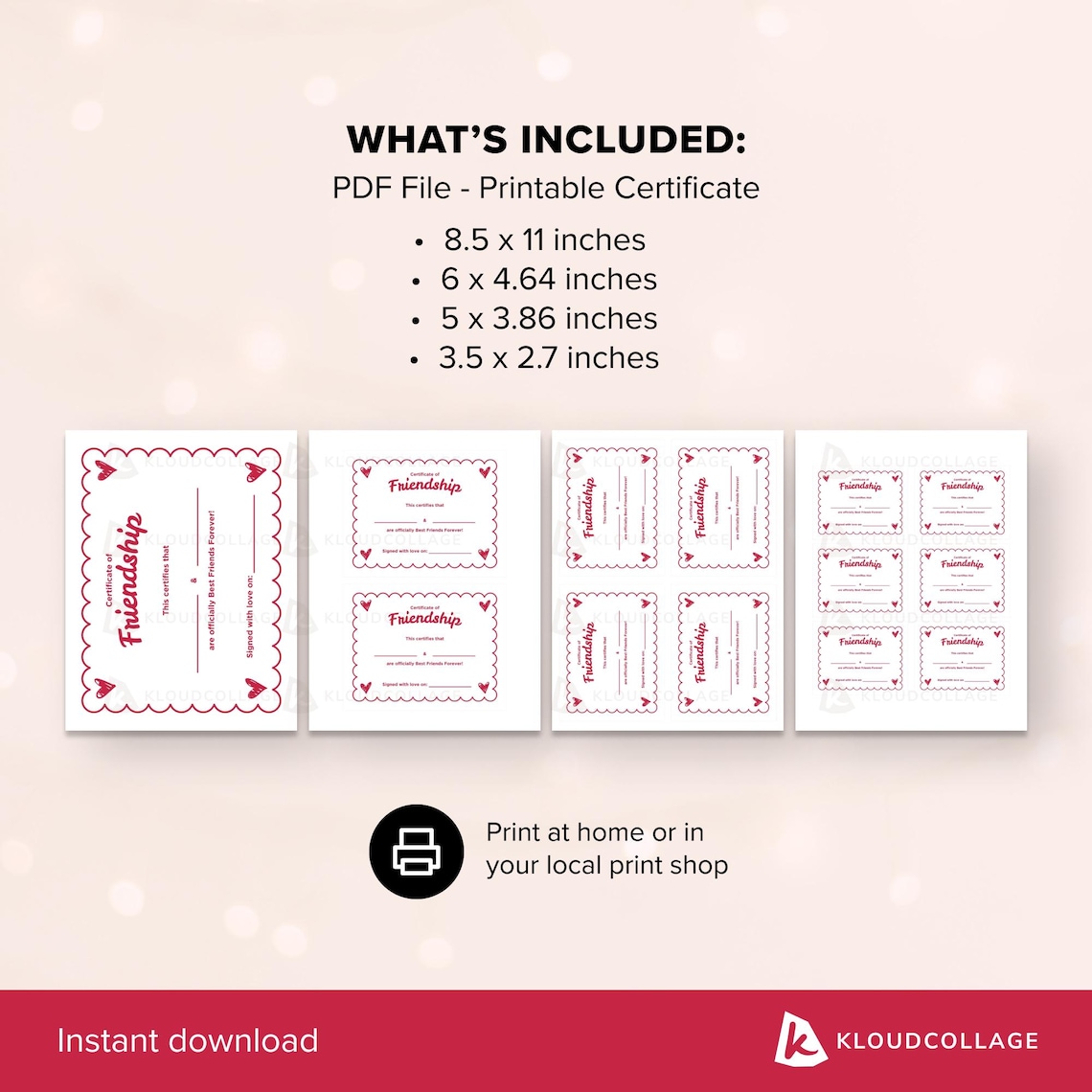 Printable Best Friend Certificate, Cute Friendship Award Template, Fun ...