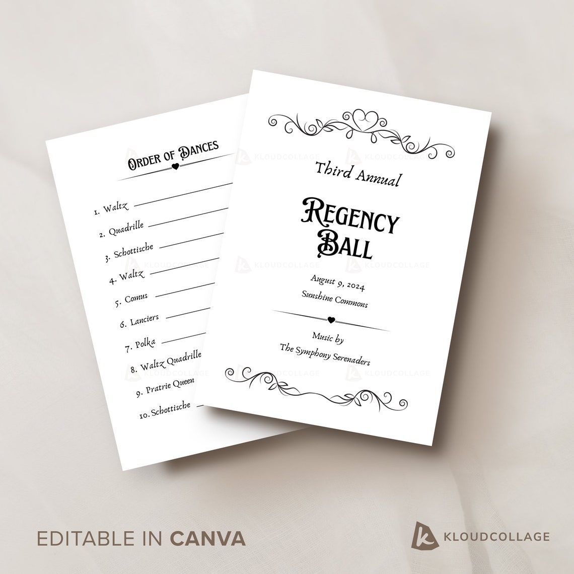Ball Dance Card Template, Vintage Masquerade Ball Dance Card, Classic ...