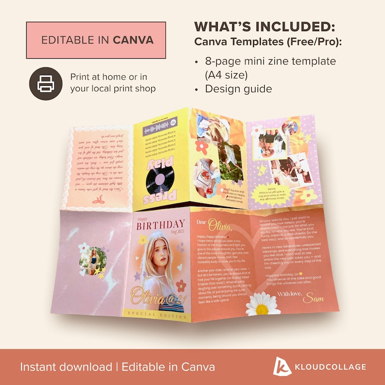 Customizable Mini Zine Template for Birthday, DIY 8-page Mini Booklet ...