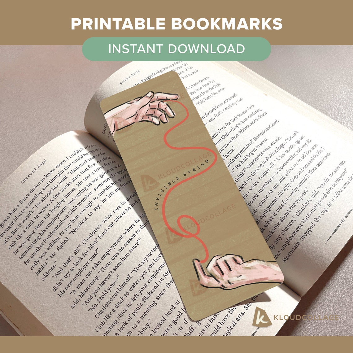 Invisible String Bookmark Set Printable JPG Files Aesthetic - Etsy