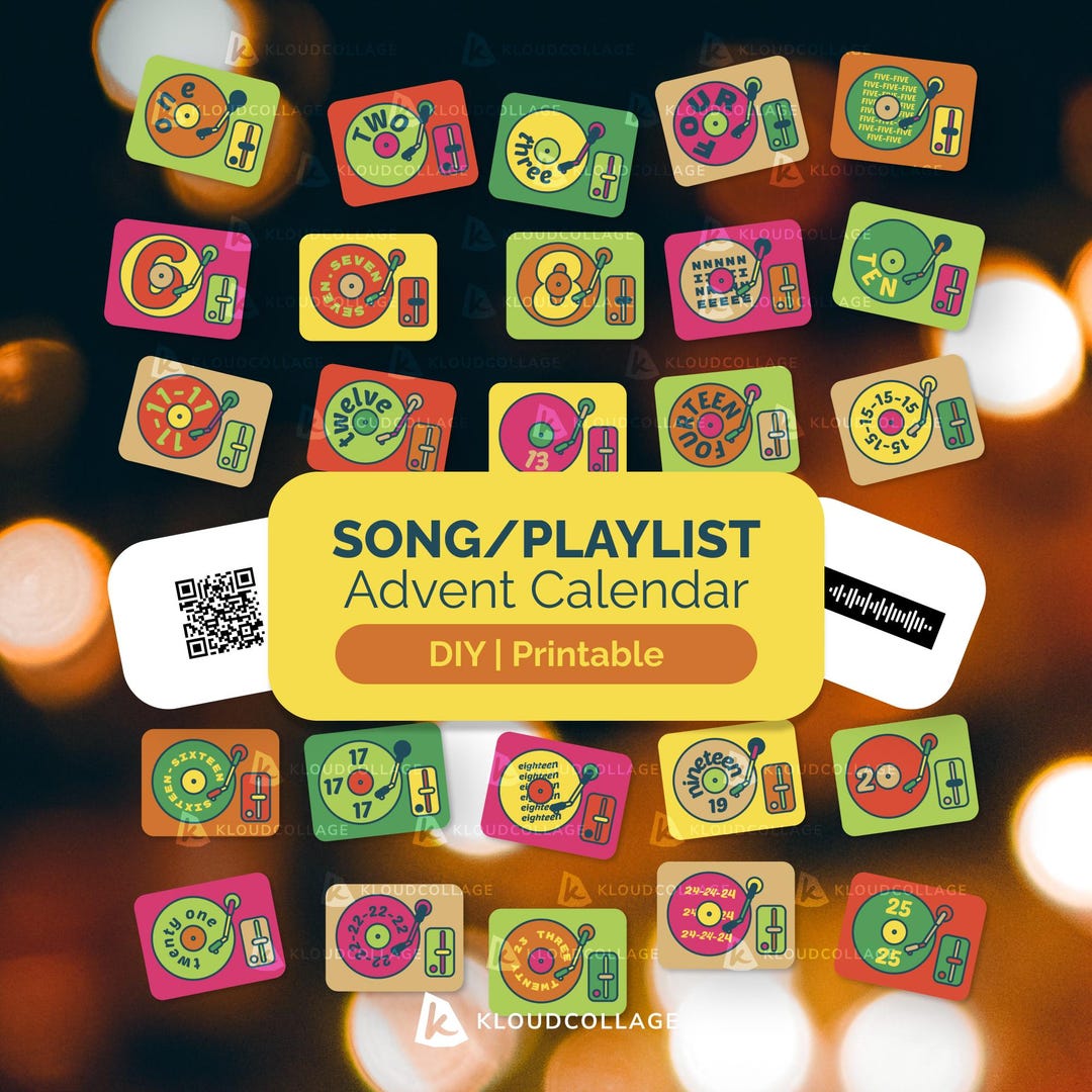 Printable Advent Calendar, Songs and Playlists Card, DIY Christmas ...