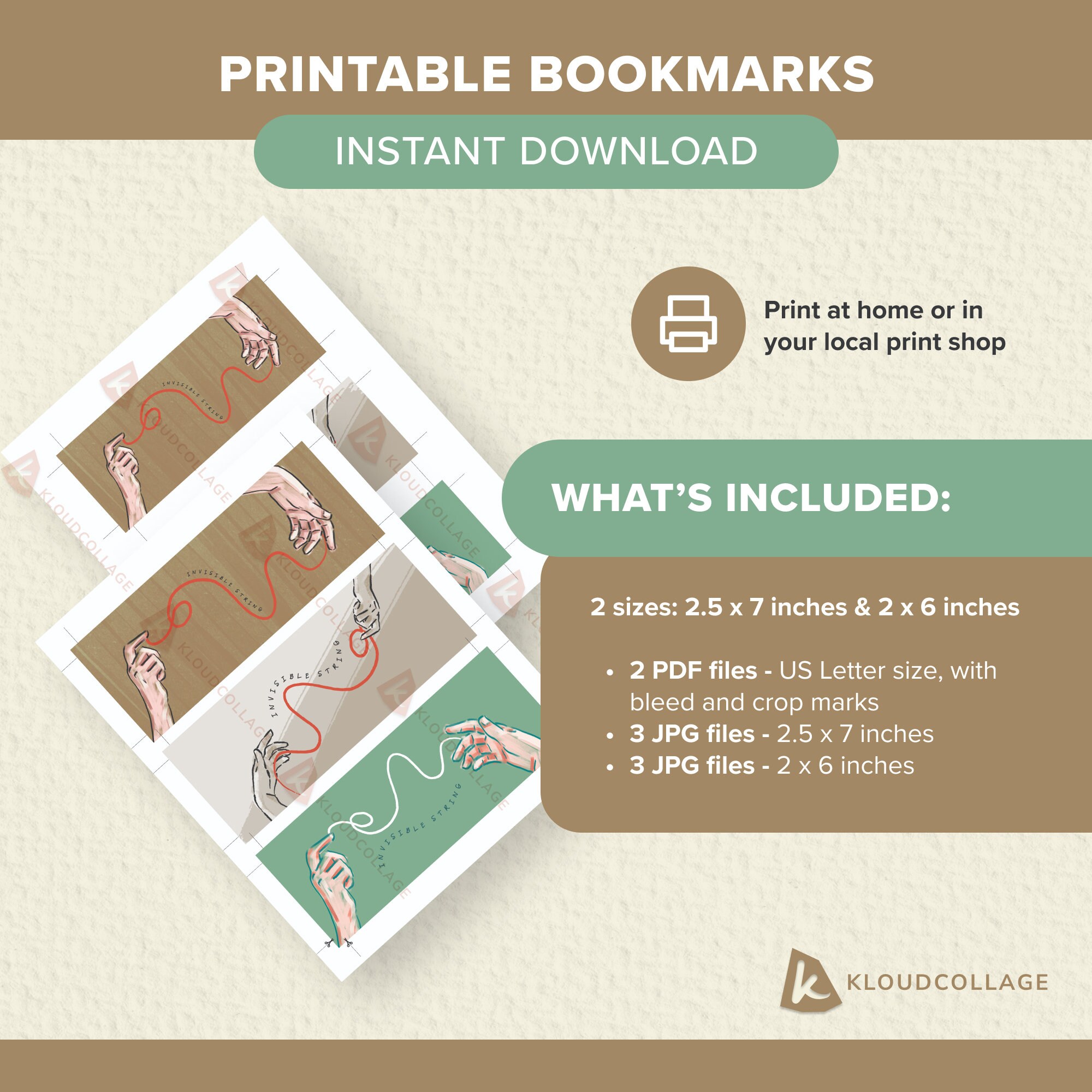 Invisible String Bookmark Set, Printable JPG Files, Aesthetic Unique ...