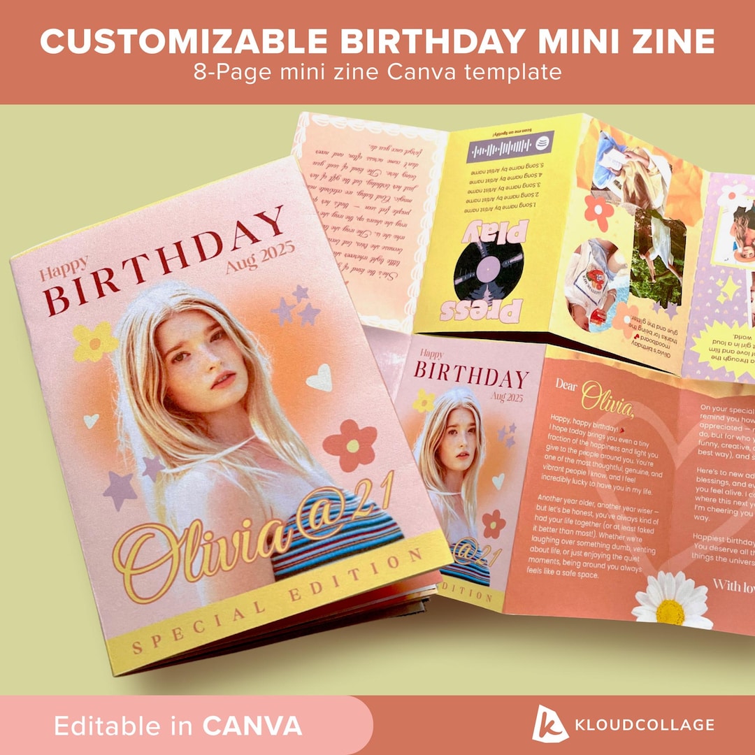 Customizable Mini Zine Template for Birthday, DIY 8-page Mini Booklet ...