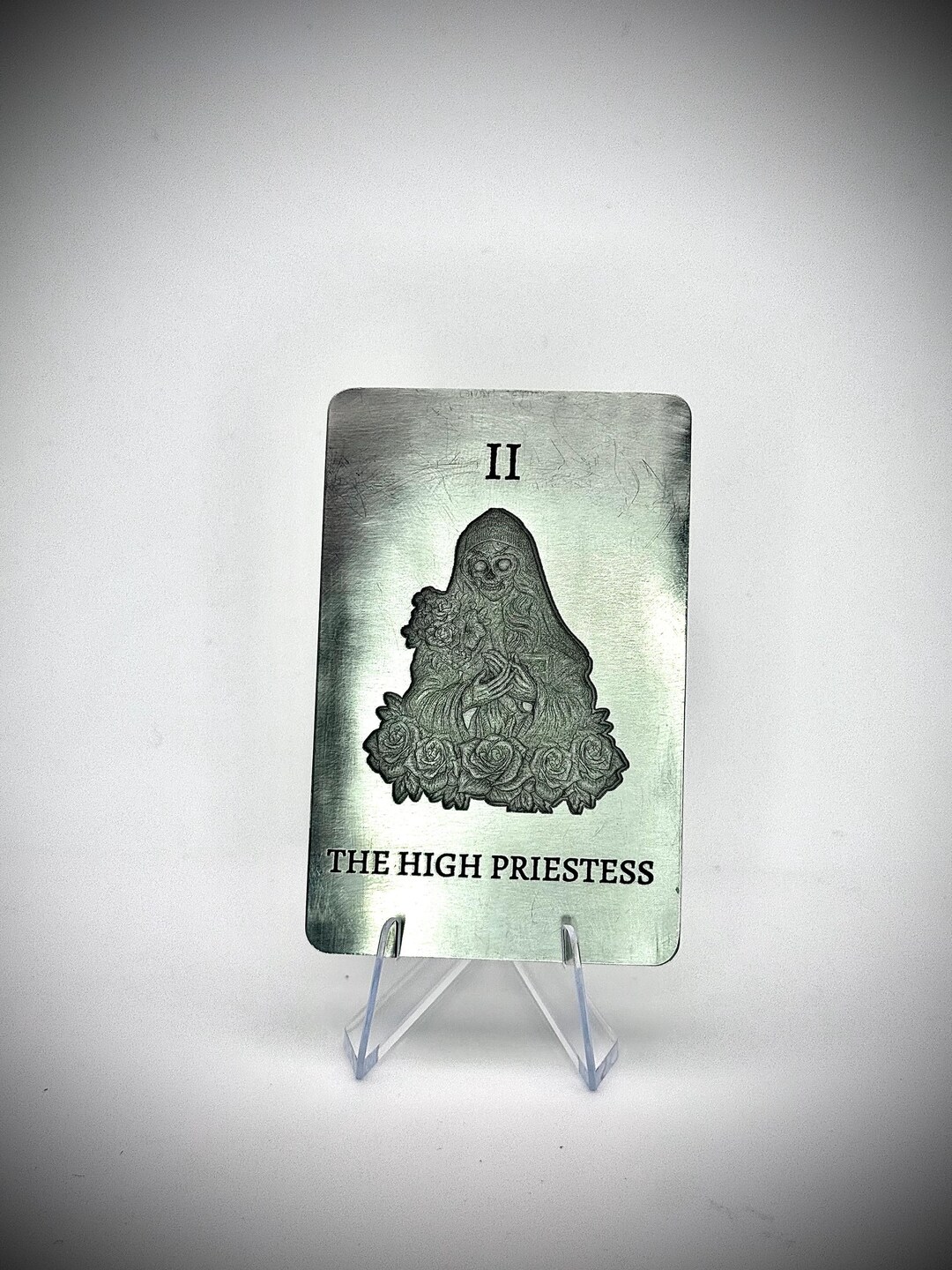 3D Steel the High Priestess Tarot Card: Engraved Metal Major Arcana - Etsy