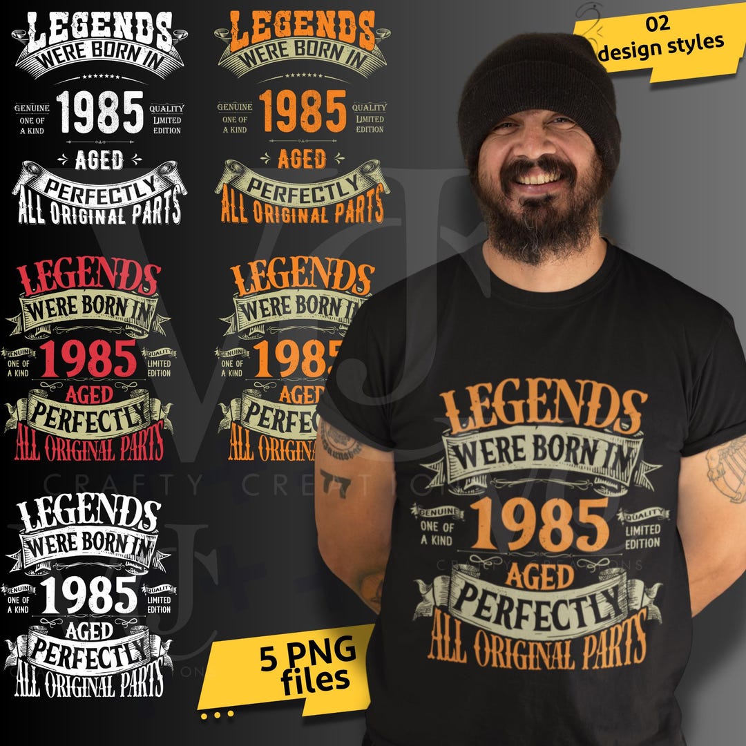 1985 Birthday PNG Bundle: Vintage Design, 5 Color Styles (digital ...