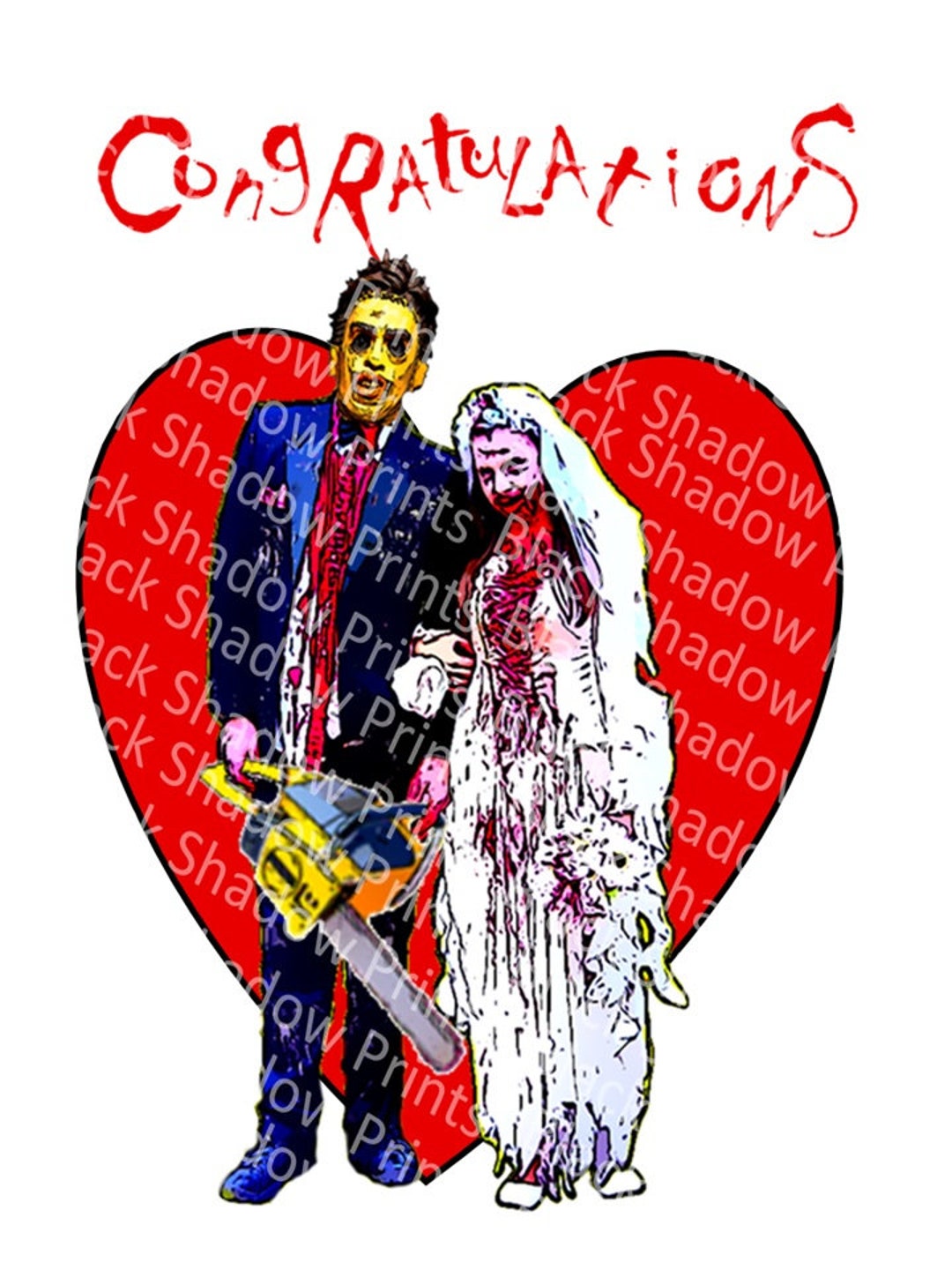 Wedding Horror Card - Chainsaw Guy and Zombie Bride Congratulations - Etsy