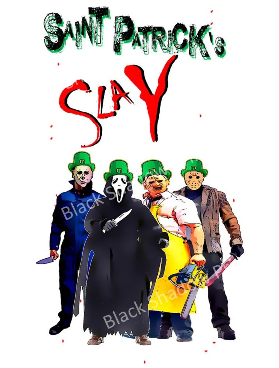 St. Patrick's Day Horror Greeting Card jigsaw Billy Jason Vorhees ...