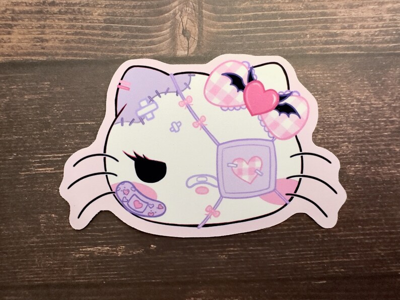 Goth Kitty Waterproof Sticker Goth Kawaii Cute Sticker - Etsy