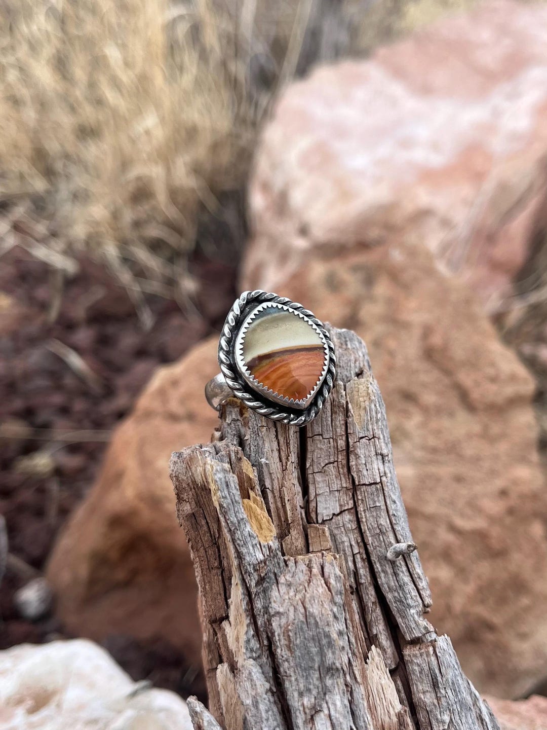 Size 8.25 Polychrome Jasper Ring Sterling Silver Handcrafted Red Sand ...