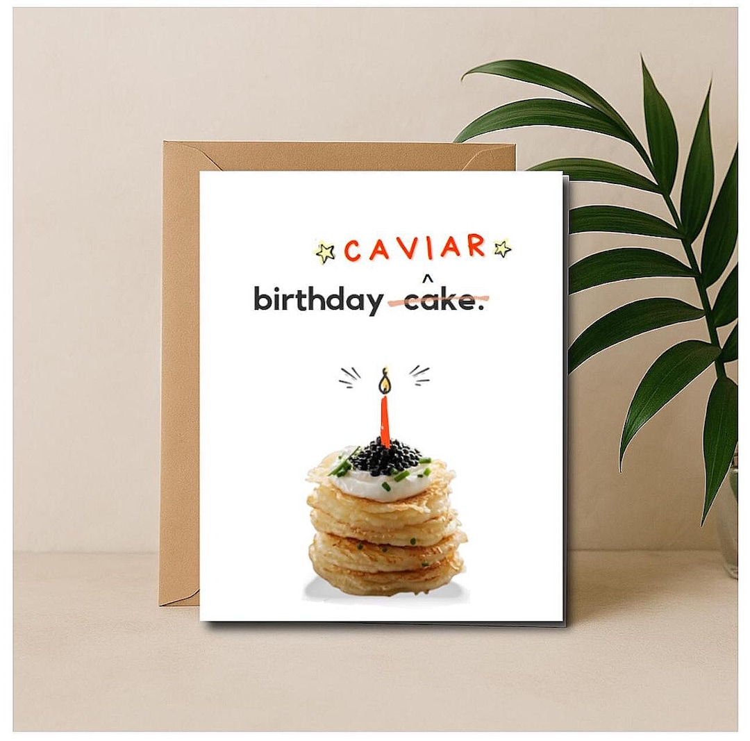 Caviar Birthday Card! Blini Stack or Caviar Tin! - Etsy