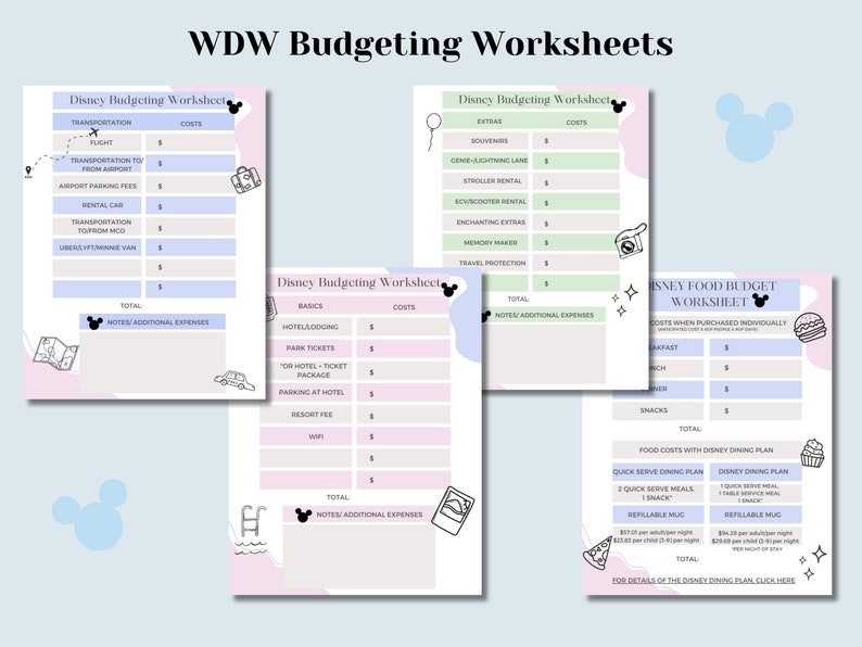 Disney Budget Planner Printable Vacation Costs and Canva Template Trip ...