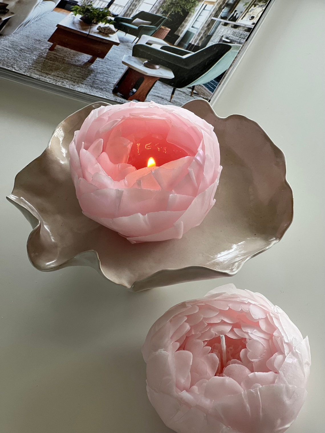Peony Flower Candle - Light Pink I Beeswax Candles I Aesthetic Candles ...
