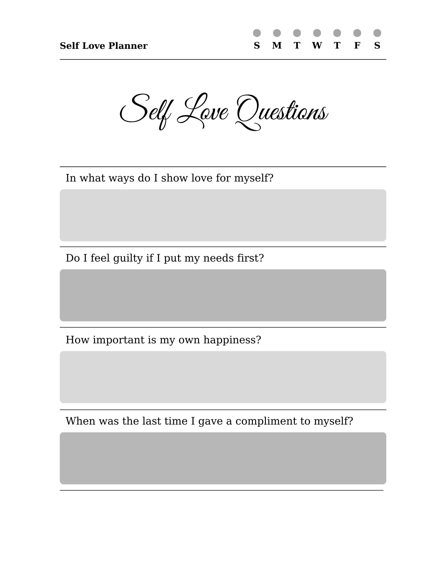 Self-love Planner Printable, Self Love Planner, Self Care Checklist ...