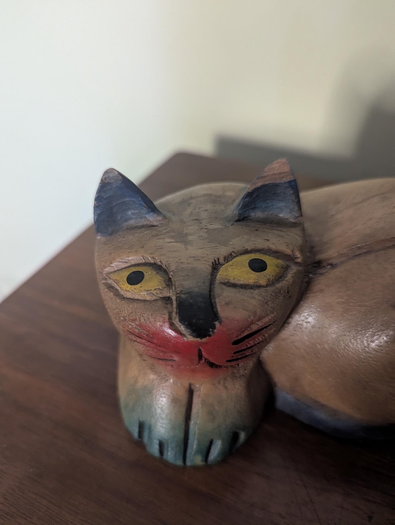 Vintage Hand Carved Wood Cat - Etsy