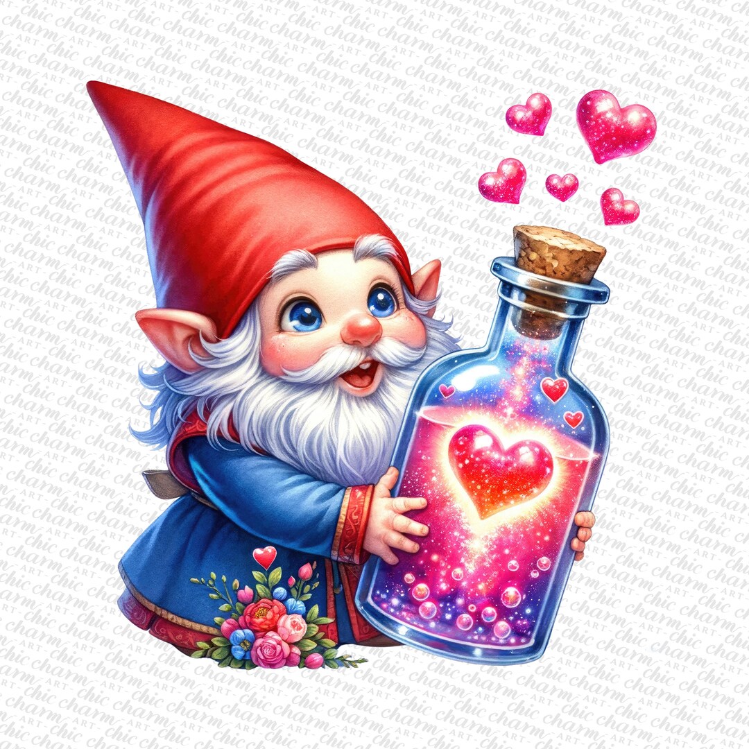 Valentine Gnome PNG Watercolor Clipart, PNG Sublimation Designs, Png ...
