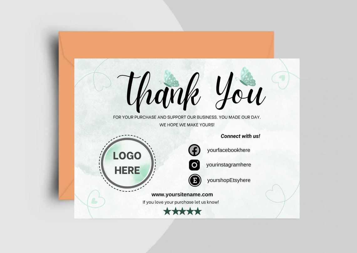 Editable Canva Thank You Card Template, Business Printable (digital ...