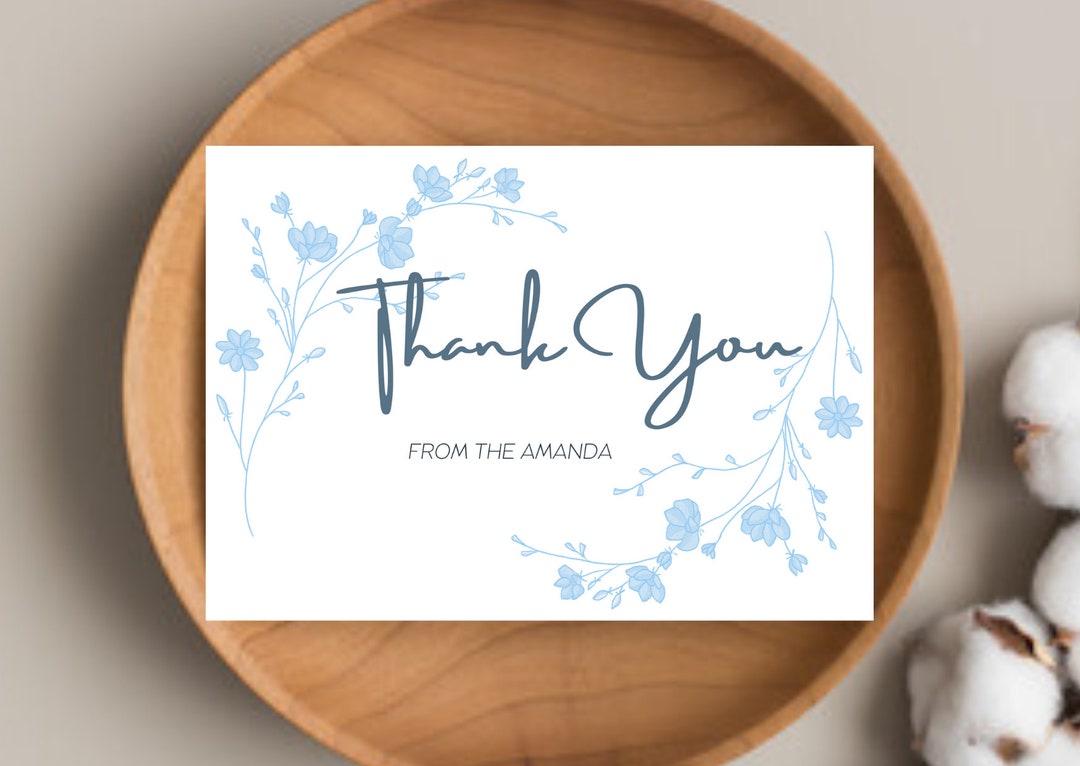Blue Floral Thank You Card Template, Printable Canva Card (digital ...
