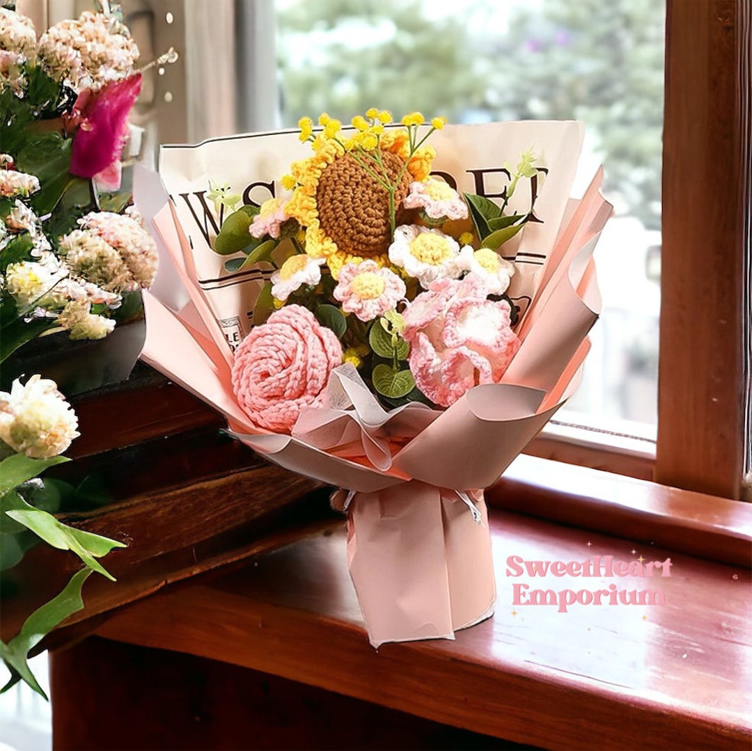 Crochet Knitted Wool Flower Bouquet, Mothers Day, Bouquet, Flower ...