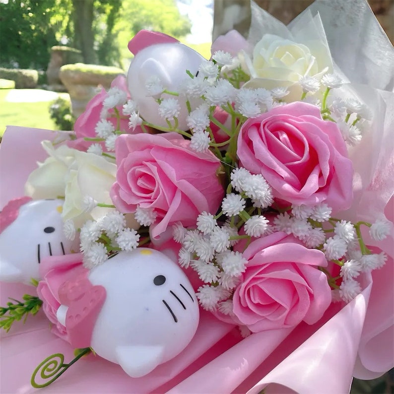 Hello Kitty Inspired Flower Bouquet, Bouquet, Flower Bouquet, Birthday Gift, Home Decor, Flower ...
